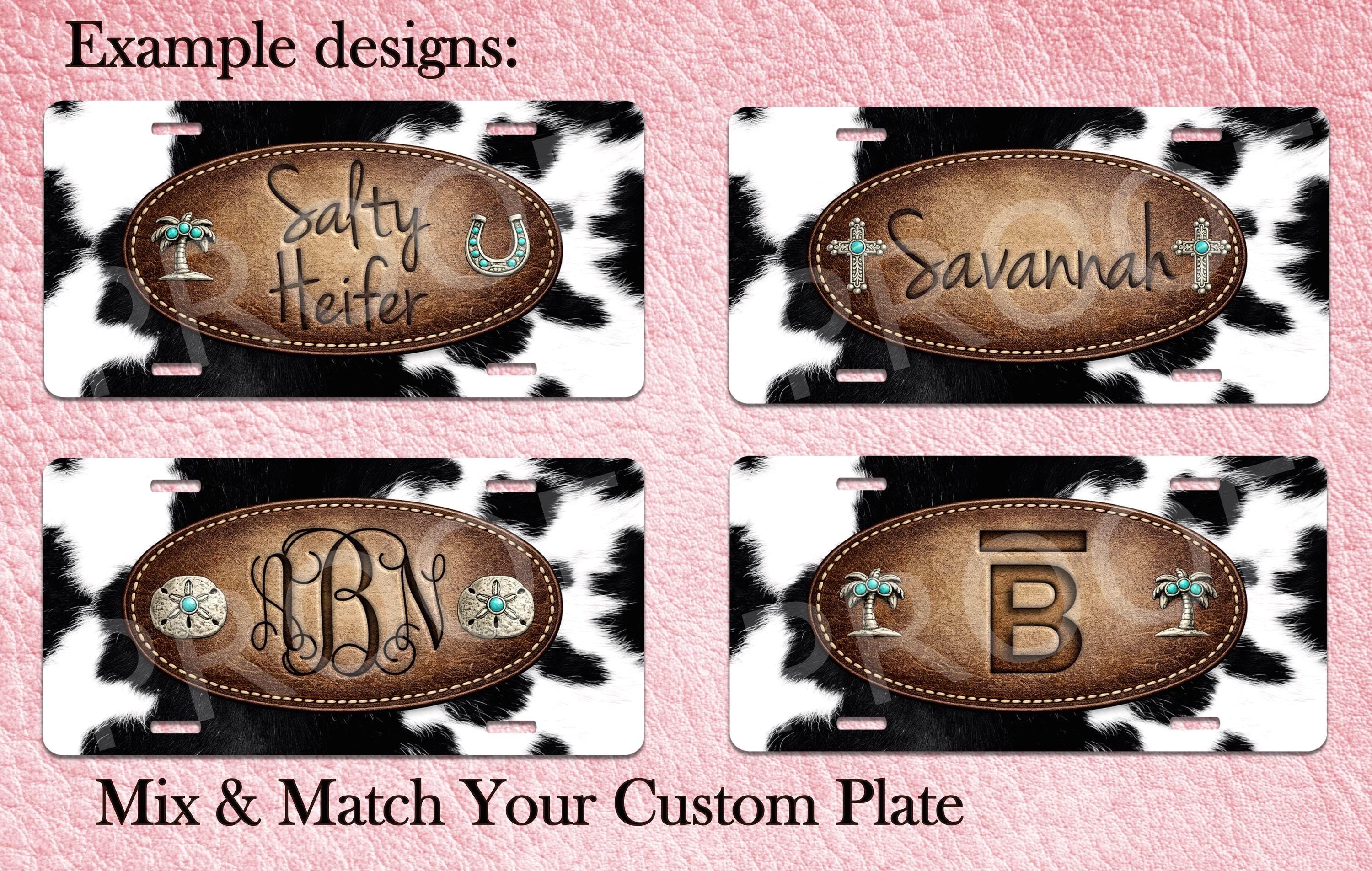Custom Leather Look License Plate, Turquoise Concho Car Accessory ...