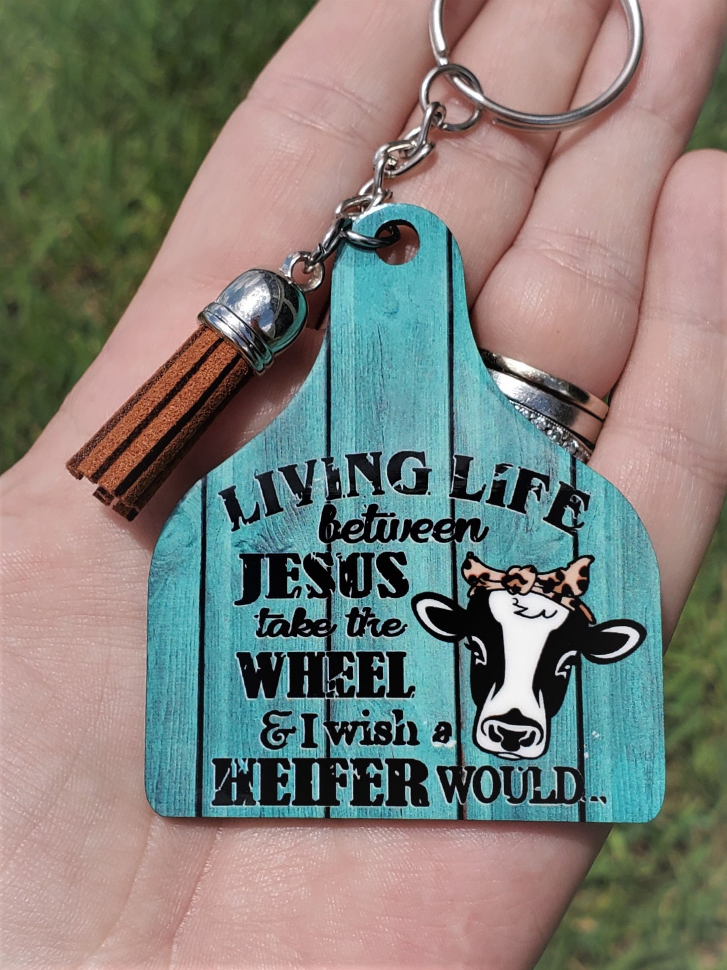 Cattle Livestock Keychain Cow Ear Tag Tassel Leopard Heifer | Etsy