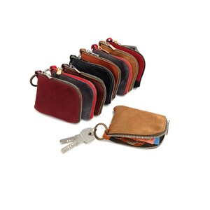 KUKU Zippered Credit Card Holder, Key Ring Coin Purse, Soft Leather Key ...