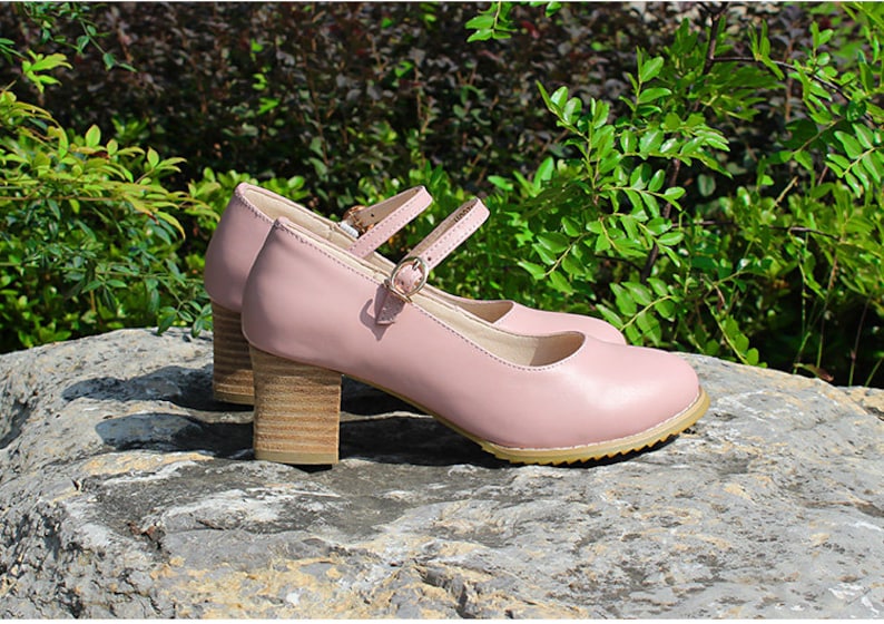 New Handmade Genuine Leather Women's Mary Janes Shoes,5cm Mid-heel ...