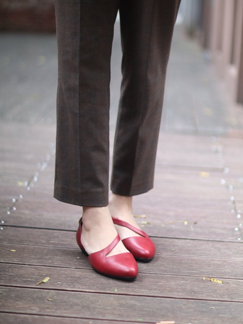 Handmade Women Flat Red Leather Retro Shoesslip on Sandals - Etsy