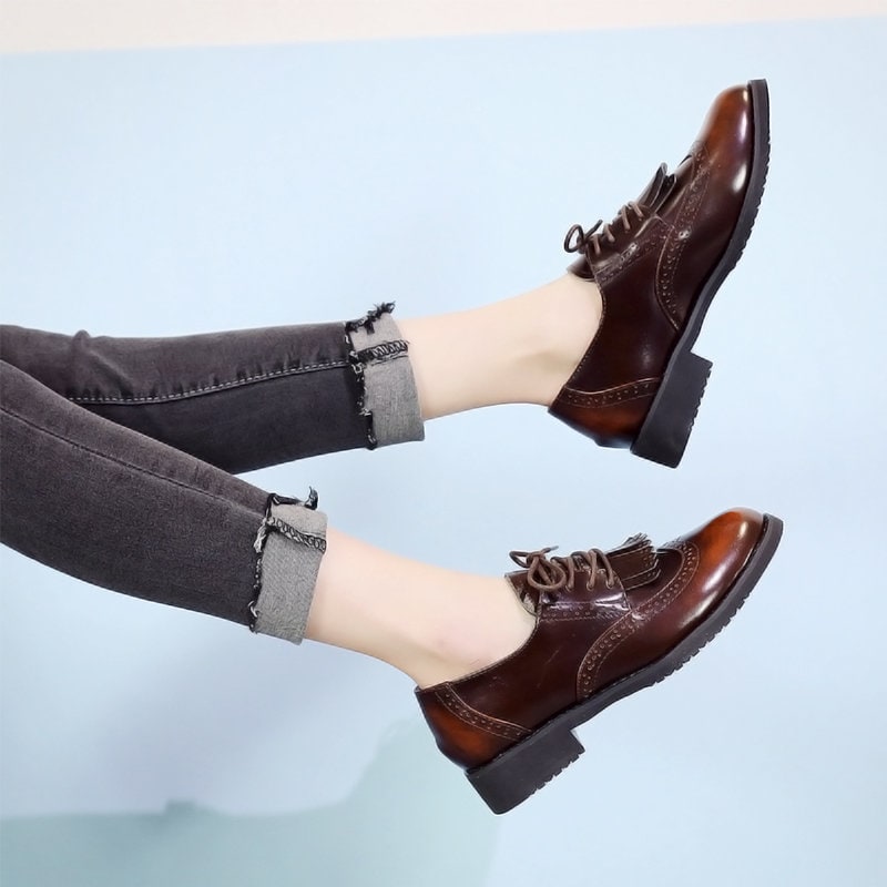 Customizable Women's Brock Shoes,british Retro Shoes,leather Pointed ...