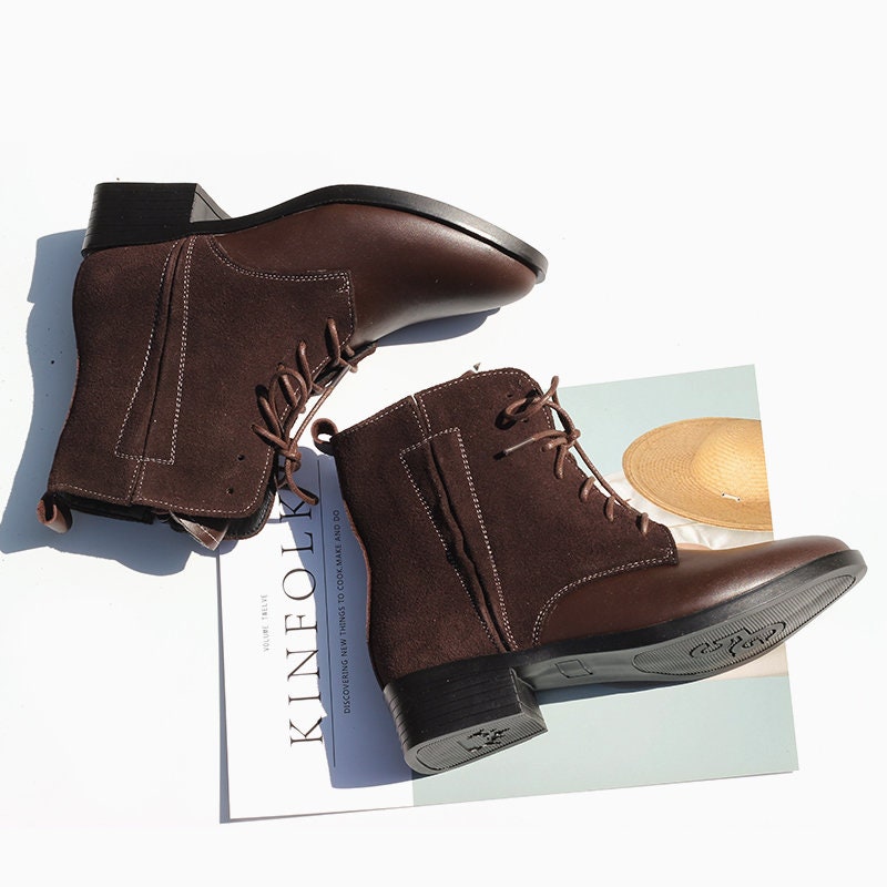 Handmade Genuine Leather Short Boots for Womenblack Flat | Etsy