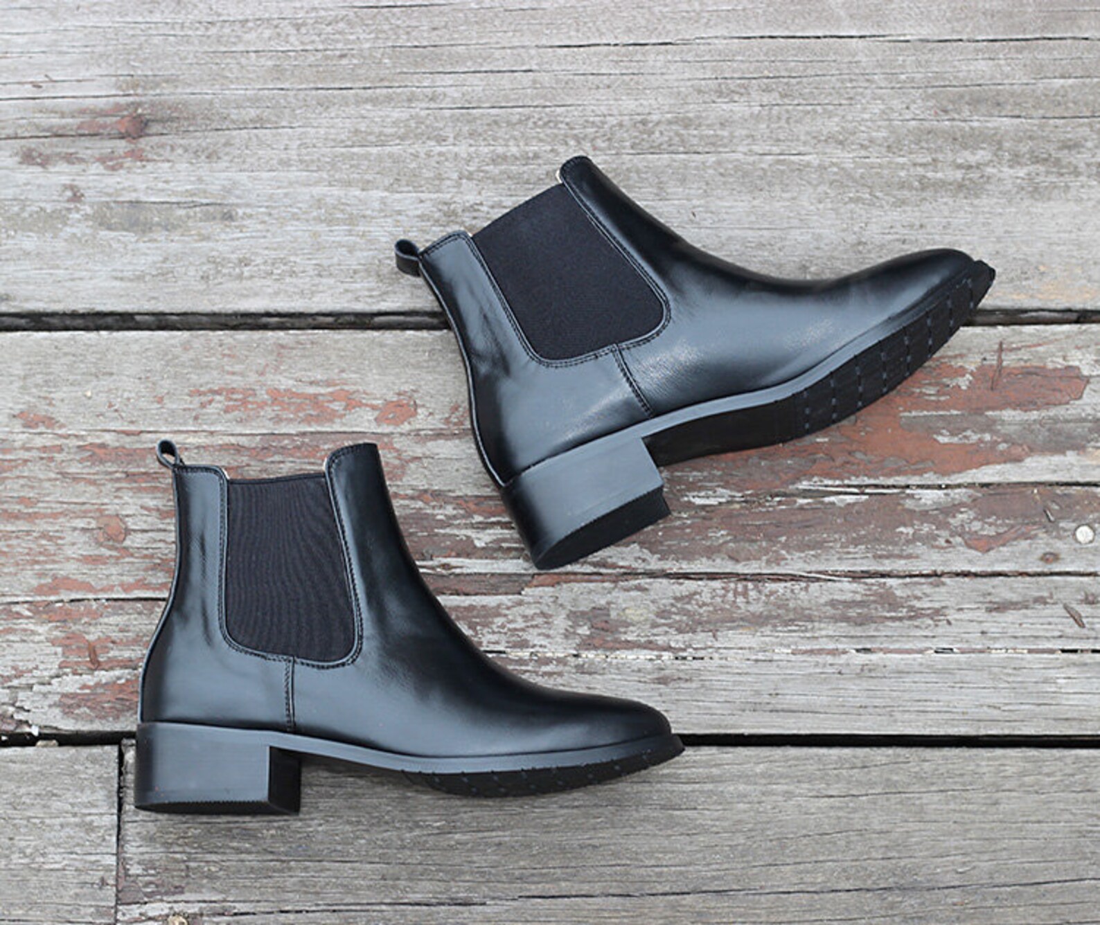 Handmade Genuine Leather Short Boots for Women,black Flat Booties ...