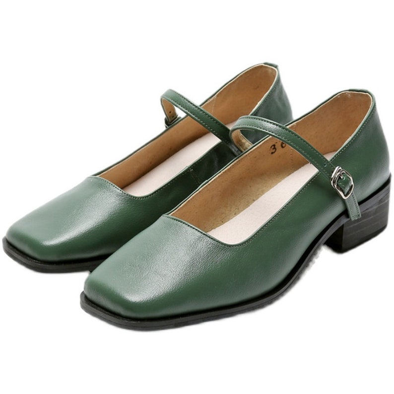 Handmade Retro Mary Janes Shoes,genuine Leather Women's 3.5cm Low Heel ...