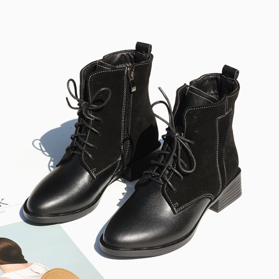 Handmade Genuine Leather Short Boots for Womenblack Flat | Etsy