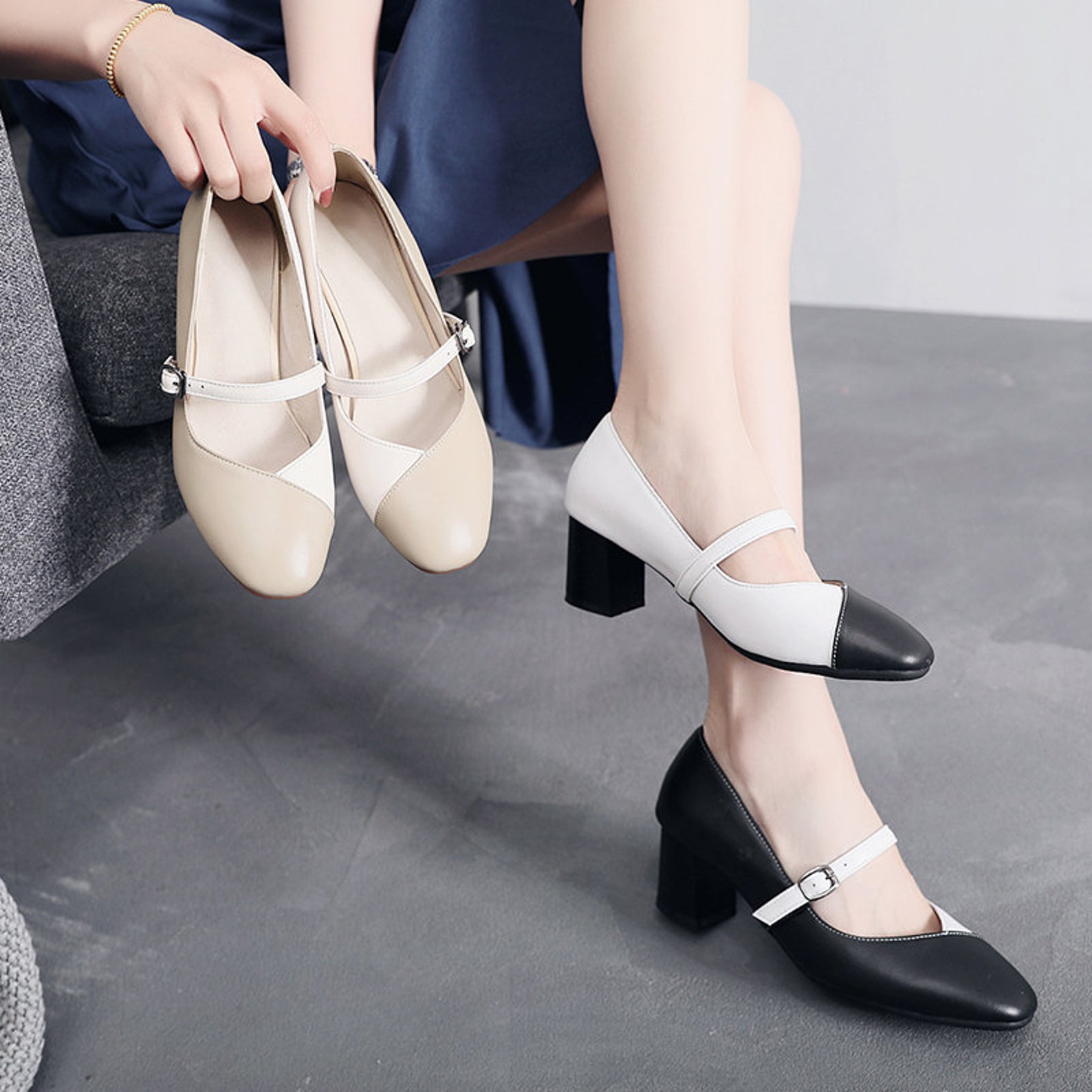 Fashion Genuine Leather Women Heel Shoes,female Leather Square Head ...