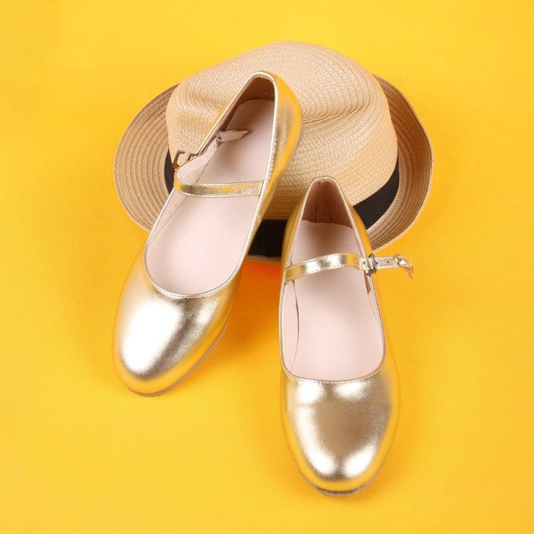 Customizable Handmade Women Gold Color Flat Shoes,one Strap Shoes ...