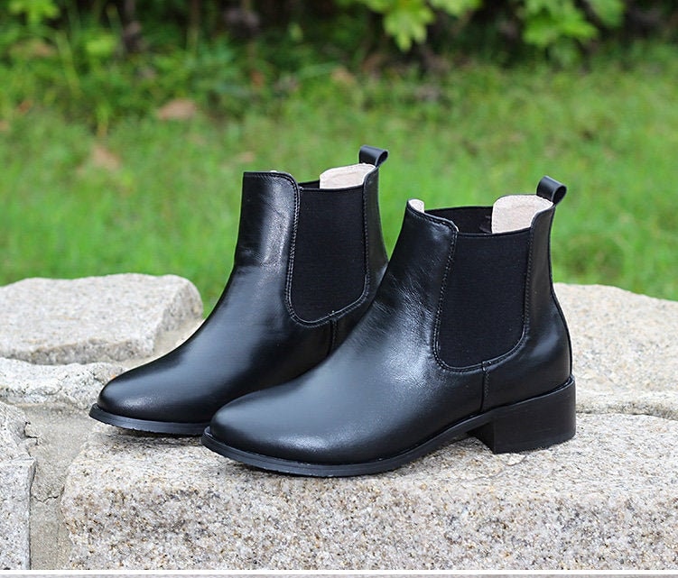 Handmade Genuine Leather Short Boots for Womenblack Flat | Etsy