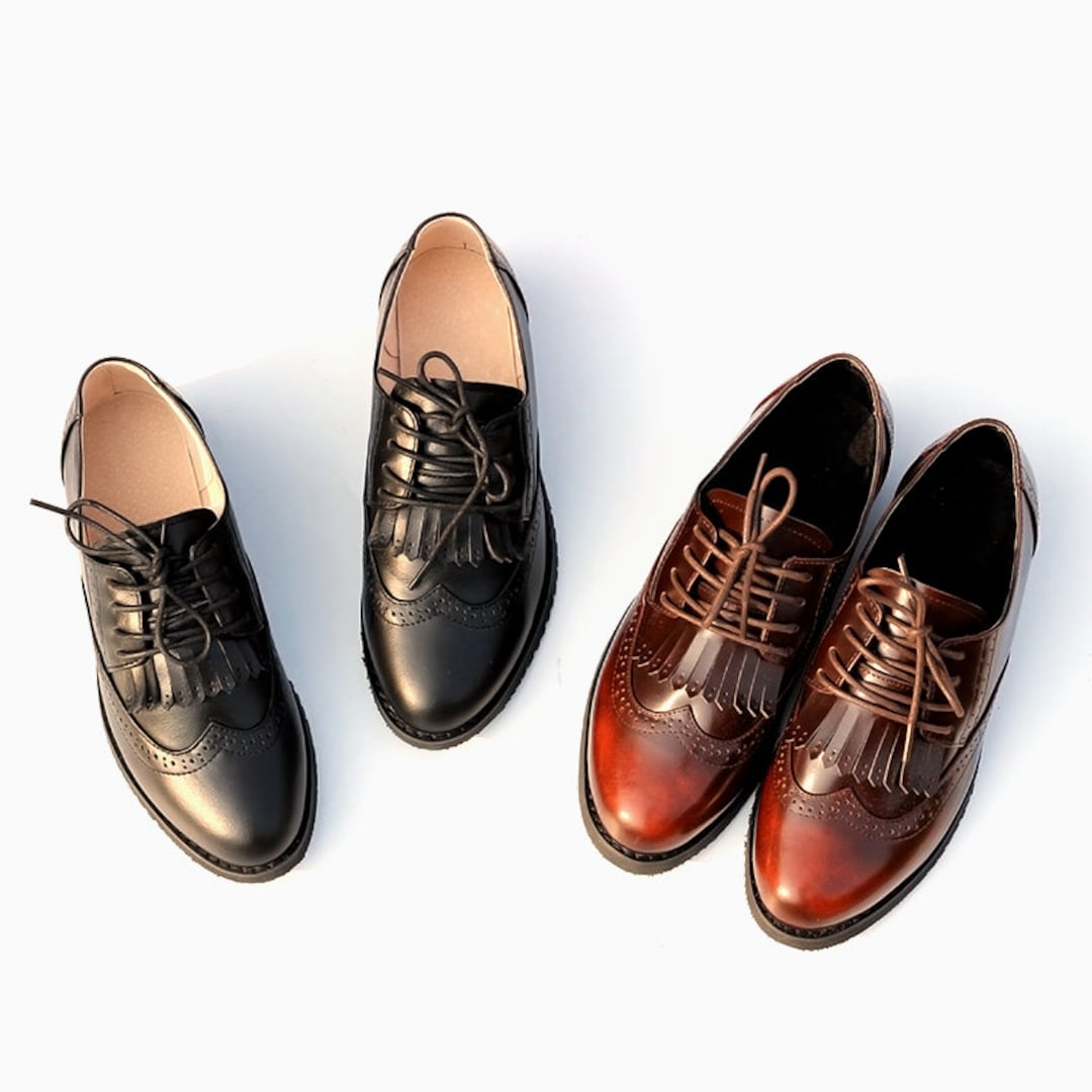 Customizable Women's Brock Shoes,british Retro Shoes,leather Pointed ...