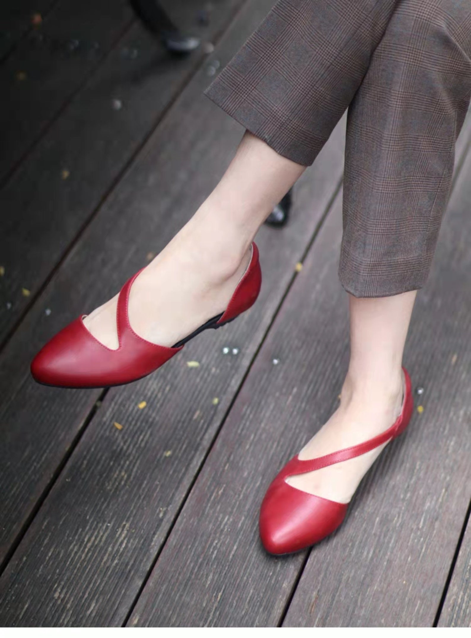 Handmade Women Flat Red Leather Retro Shoesslip on Sandals - Etsy