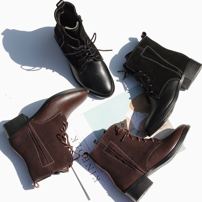 Handmade Genuine Leather Short Boots for Womenblack Flat | Etsy