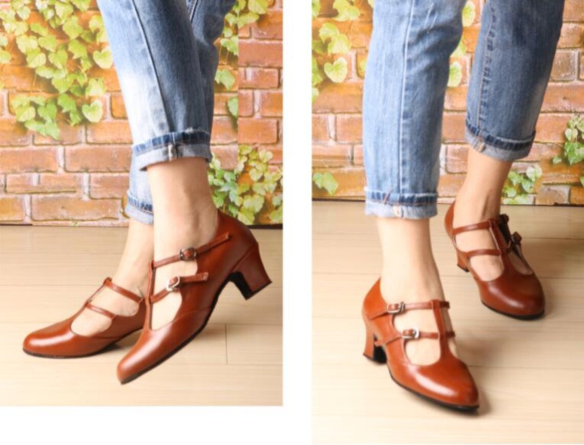 Customizable Handmade Women Brown Leather Sandalssquare Heels | Etsy