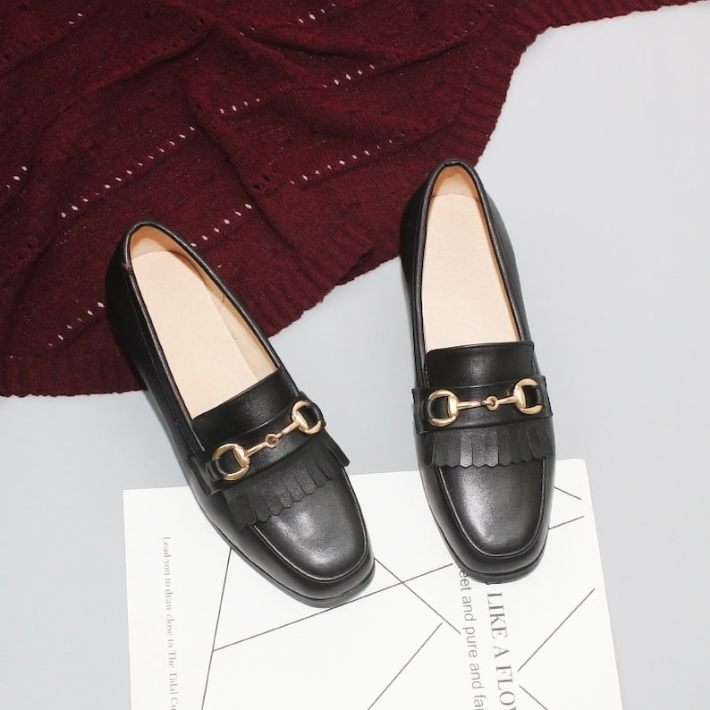 Handmade Genuine Leather Loafers,mid-heel Thick-heel Shoes,british ...