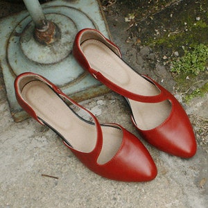 Handmade Women Flat Red Leather Retro ShoesSlip on Sandals | Etsy