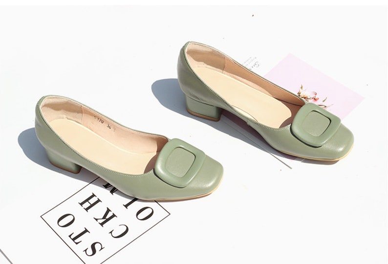 Genuine Leather 4cm Low Heel Shoes,women's Leather Shoes,square Head ...