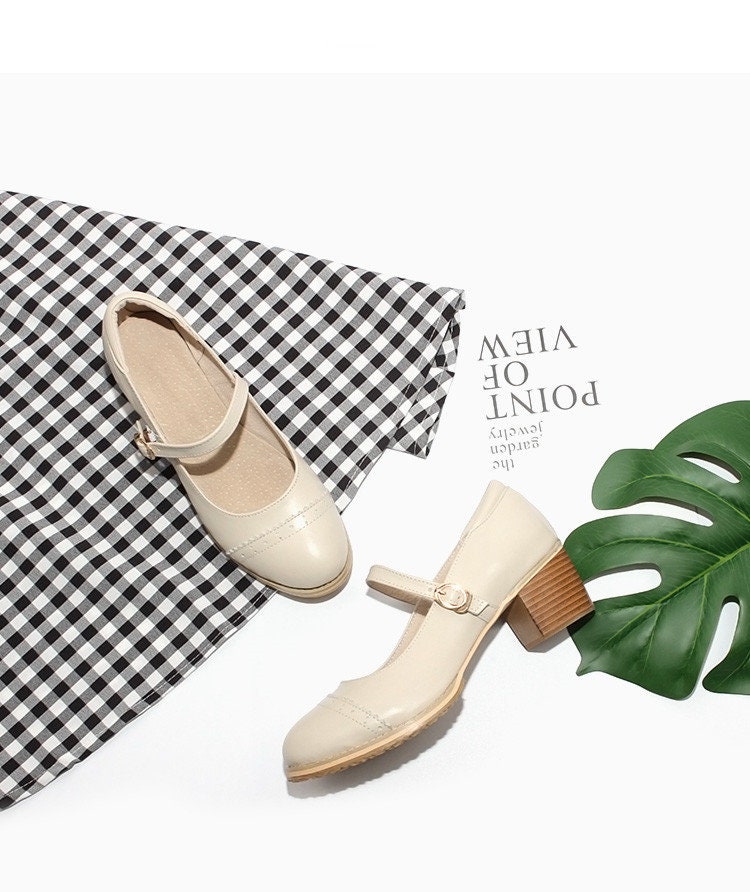 New Handmade Retro 5cm Mid-heel Shoes,genuine Leather Women's Buckle ...