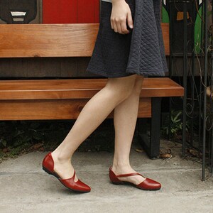 Handmade Women Flat Red Leather Retro ShoesSlip on Sandals | Etsy