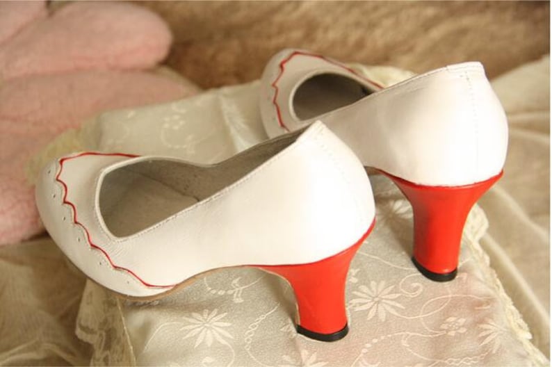 Customizable Handmade Women White Leather Heels Shoes7cm | Etsy