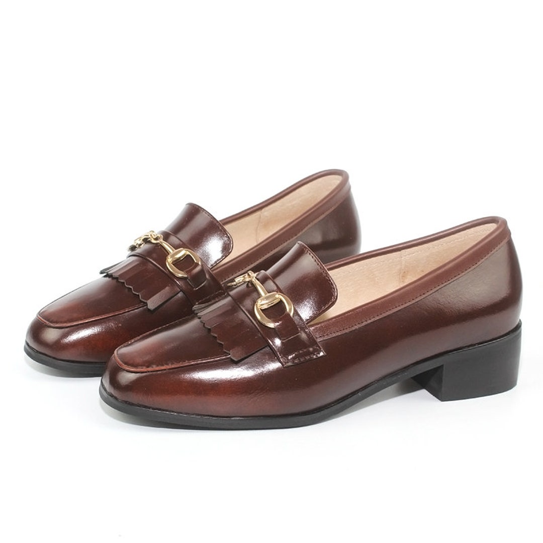 Handmade Genuine Leather Loafers,mid-heel Thick-heel Shoes,british ...