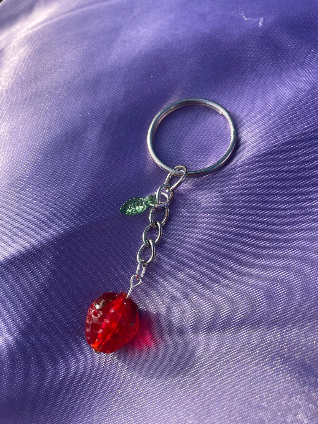 Glass Strawberry Charm Keychain - Etsy