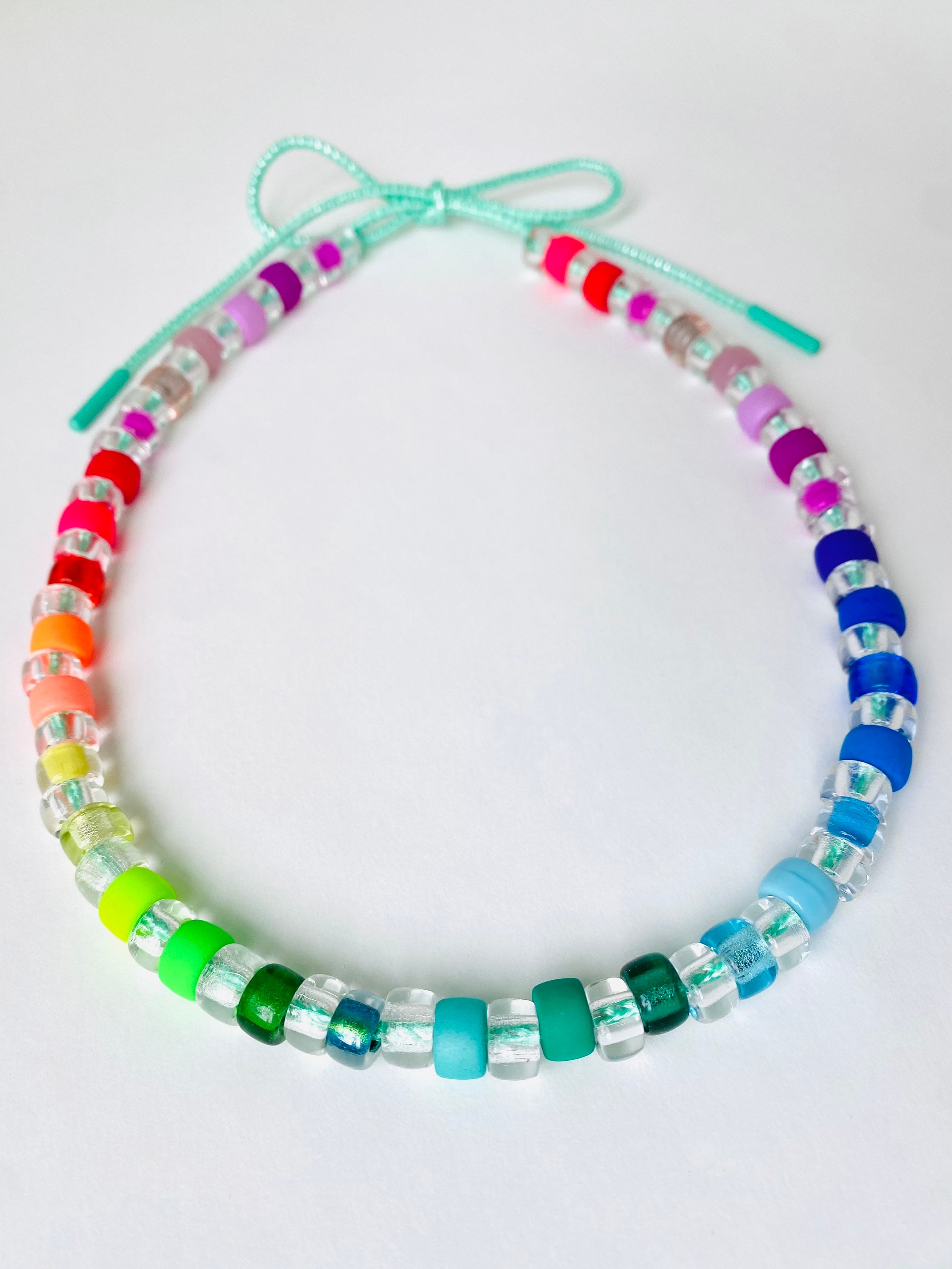Rainbow Glass Pony Bead Necklace - Etsy