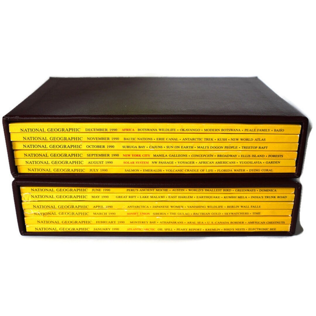 Year 1990 National Geographic Magazines Lot of 12 Months in 2 Slipcases ...