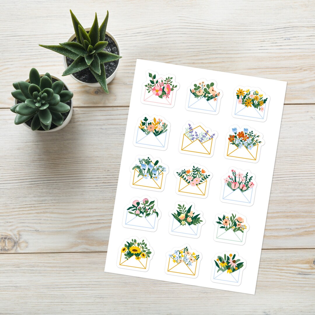 Flower Envelope Sticker Sheet-flower Sticker-envelope Stickers-cute ...