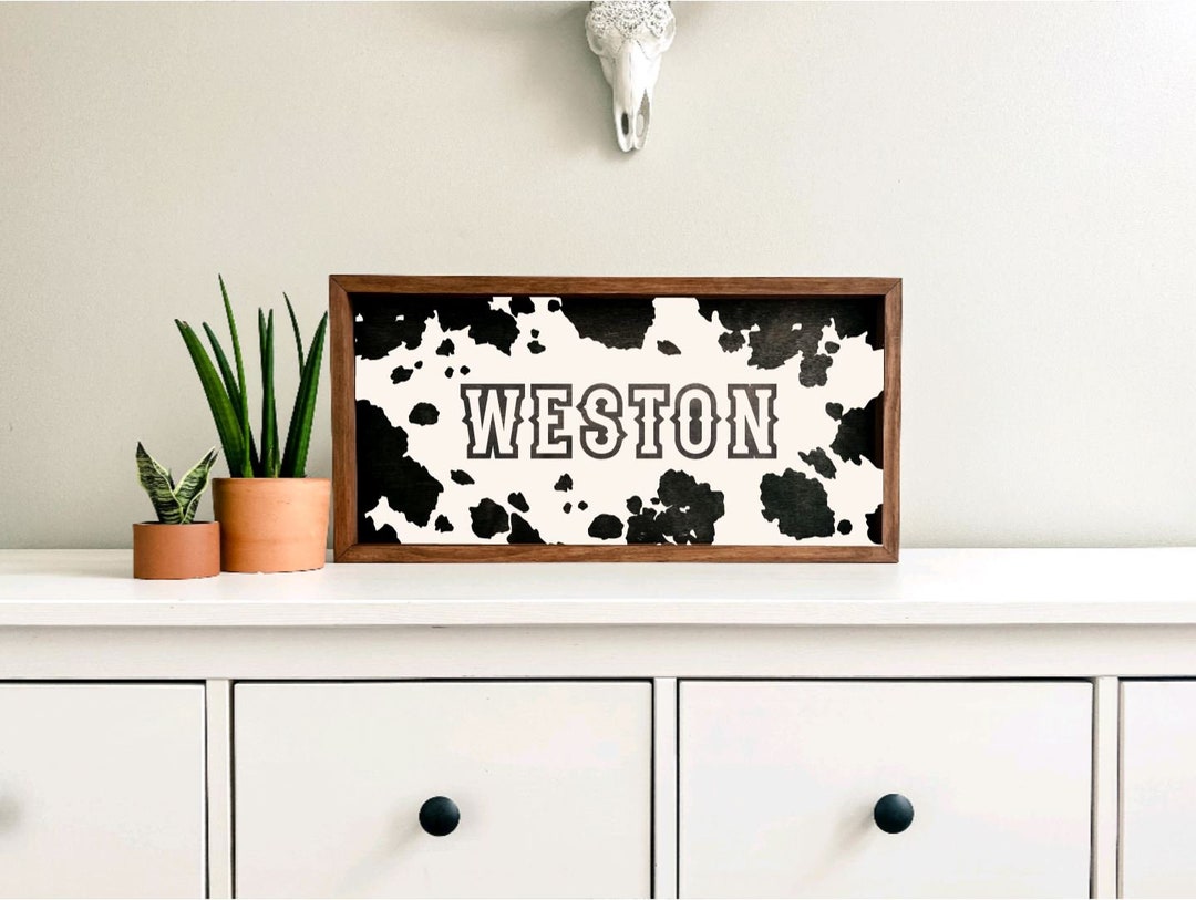 Wood Cow Print Sign Western Wall Art Custom Western Sign - Etsy