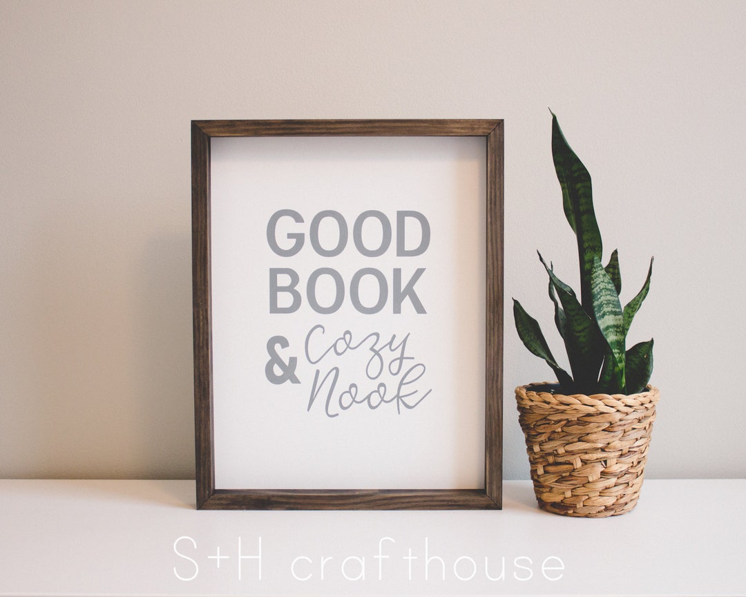 Good Book & Cozy Nook - Book Sign - Book Lover Gift - Reading Corner ...