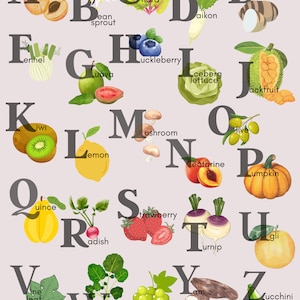 Printable Fruits and Vegetables A to Z Alphabet Digital Poster - Etsy ...