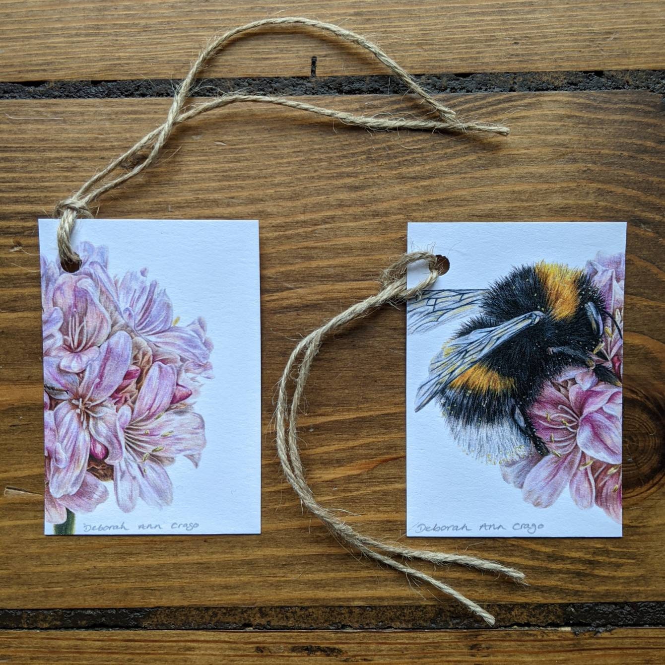 Set of 6 Bumblebee & Sea Thrift Gift Tags / Bee Gift Labels / Botanical ...