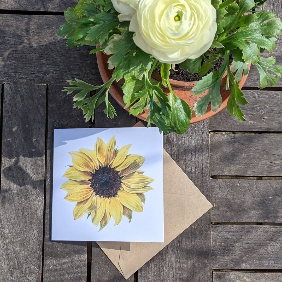 Sunflower Card / Sunflower Botanical Flower Card / Floral Greeting Card ...