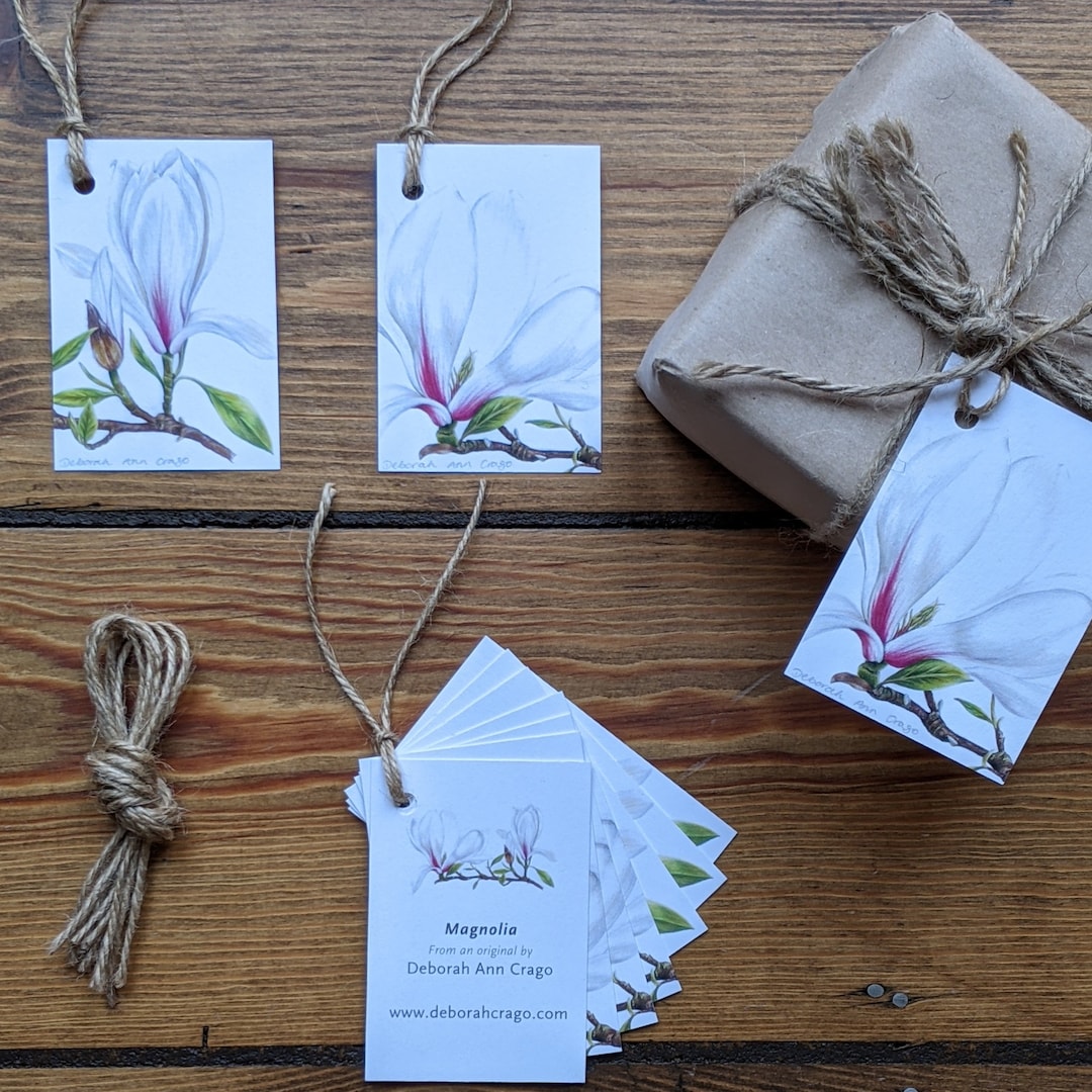 Set of 6 Magnolia Botanical Gift Tags / Blank Labels With Jute Cord - Etsy