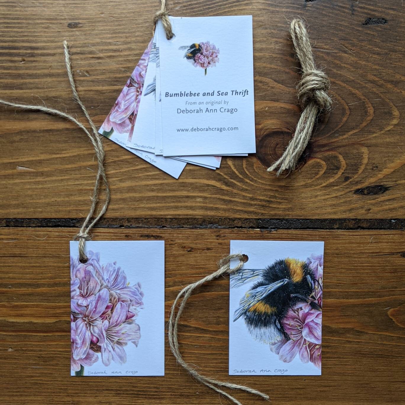 Set of 6 Bumblebee & Sea Thrift Gift Tags / Bee Gift Labels / Botanical ...