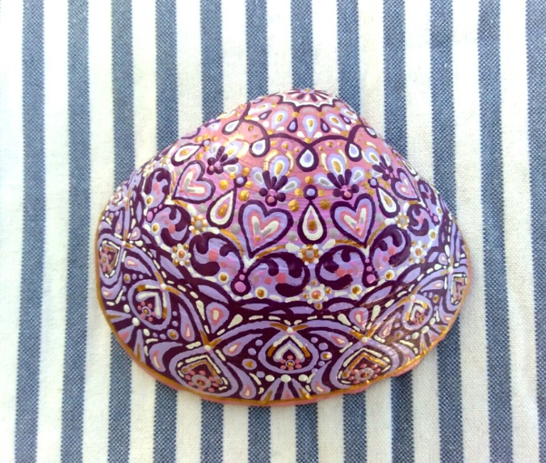 Hand Painted Sea Shell Purple Pink & Gold - Etsy