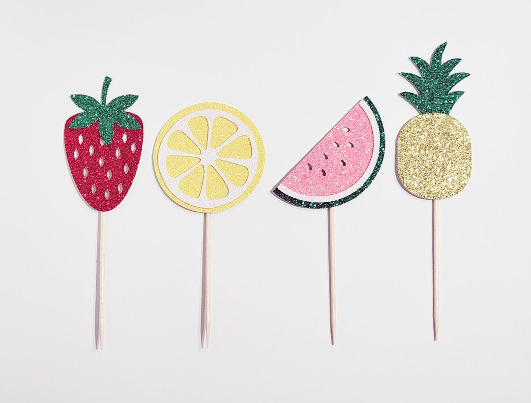Glitter Fruit Cupcake Toppers: Tropical Party Food Picks, Set of 12 - Etsy