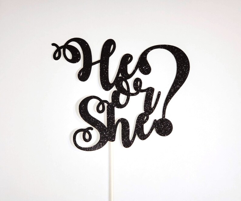 He or She Glitter Cake Topper: Gender Reveal Party Decoration - Etsy