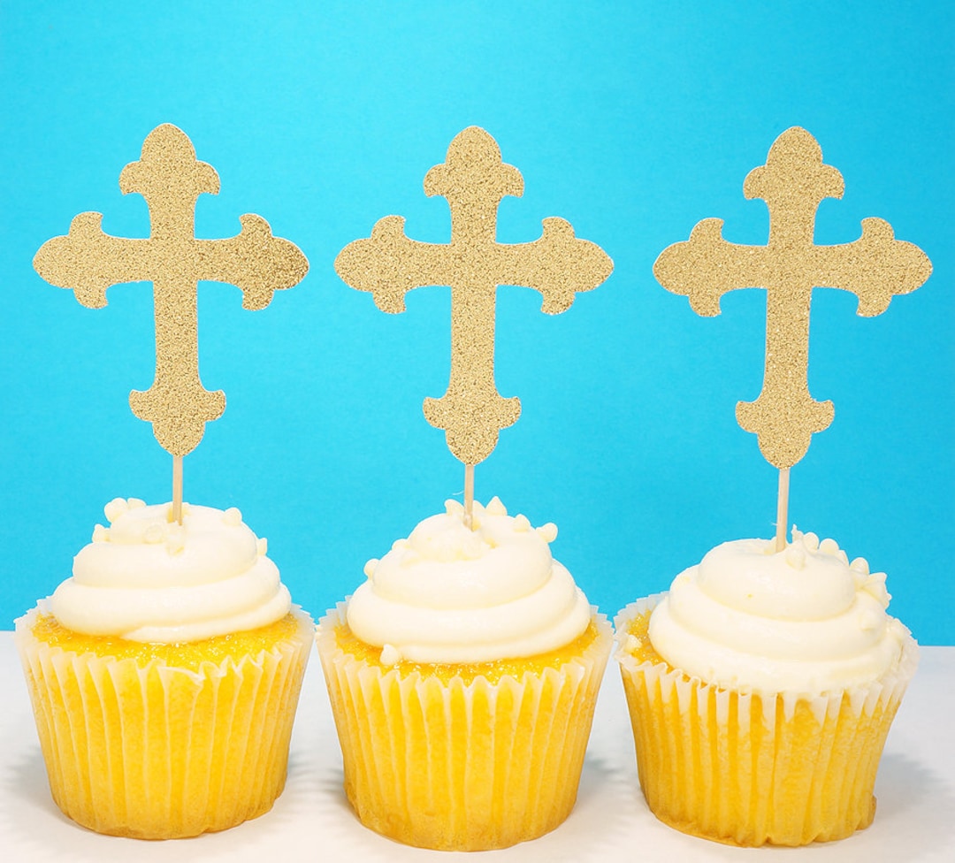 Cross Cupcake Toppers Set of 12, Christening Decor, Religious Cupcake ...