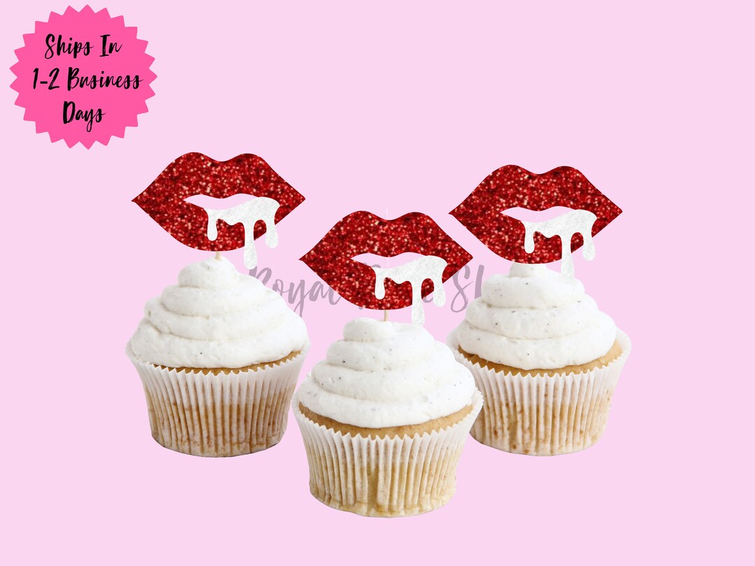Lips Glitter Cupcake Toppers: Bachelorette Party Decor, Set of 12 - Etsy