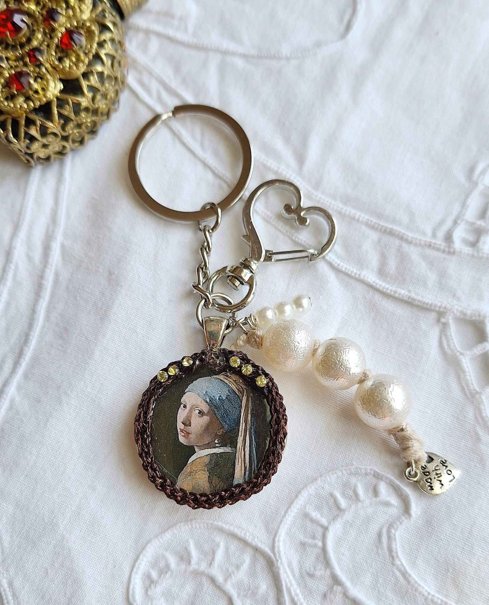 Key Ring With Vermeer Pendant Girl With Pearl Earring Jewel, Baroque ...