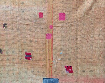 Nakshi Cotton Kantha Rug Antique Indian Artisan Throw Slow Stitched ...