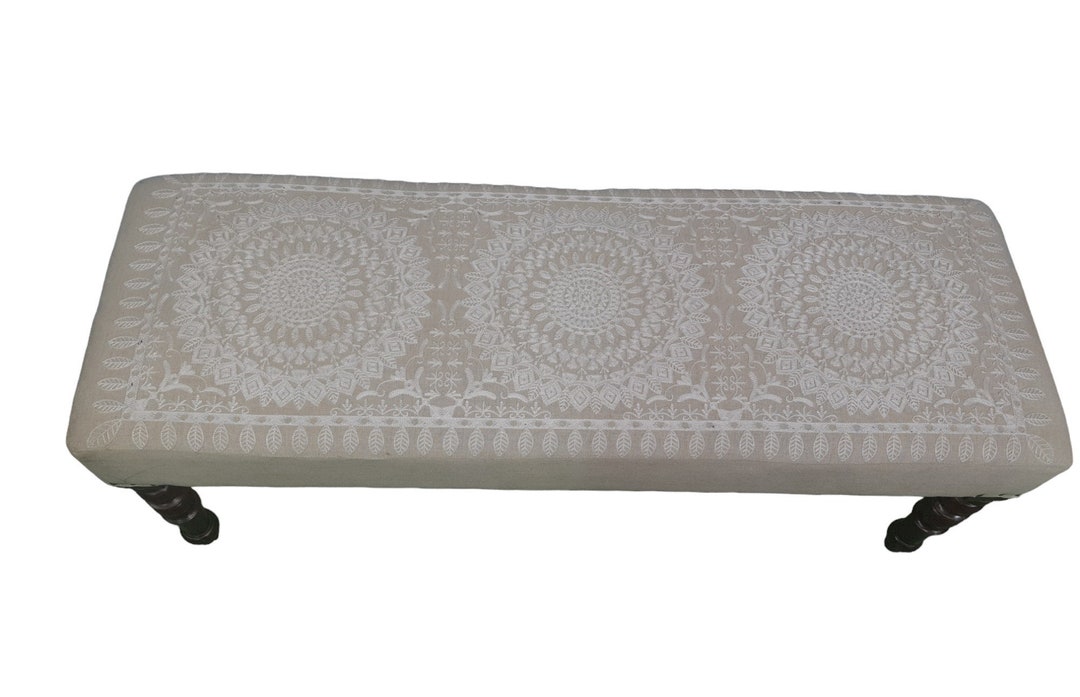 Indian Embroidered Bench Footstool Bench Wooden Bench Ottoman Coffee ...