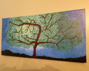 Winter Tree Acrylic Painting Blue and White Snowy Landscape - Etsy