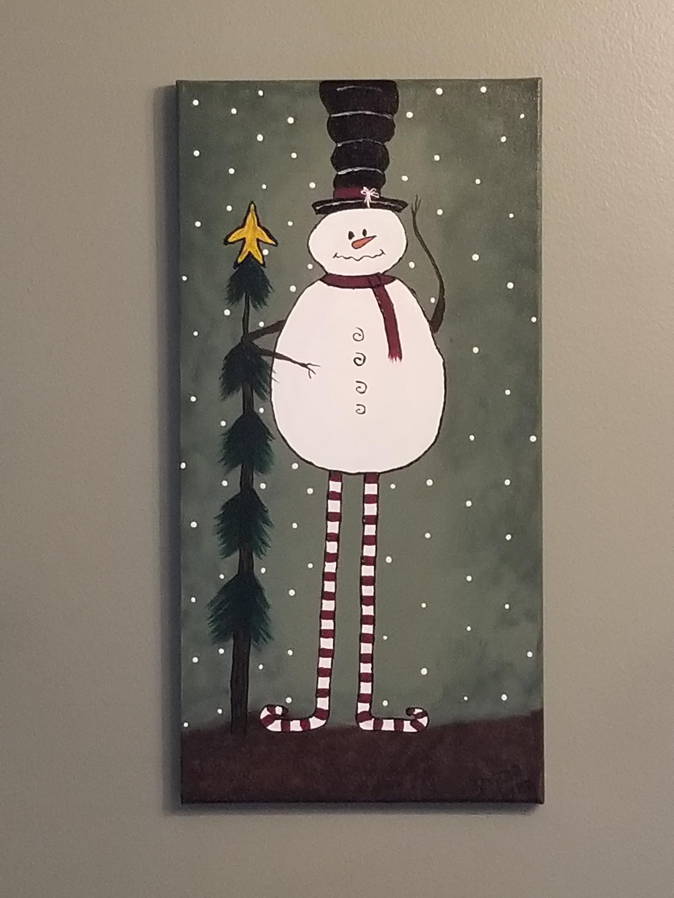 Whimsical Snowman With Tree - Etsy