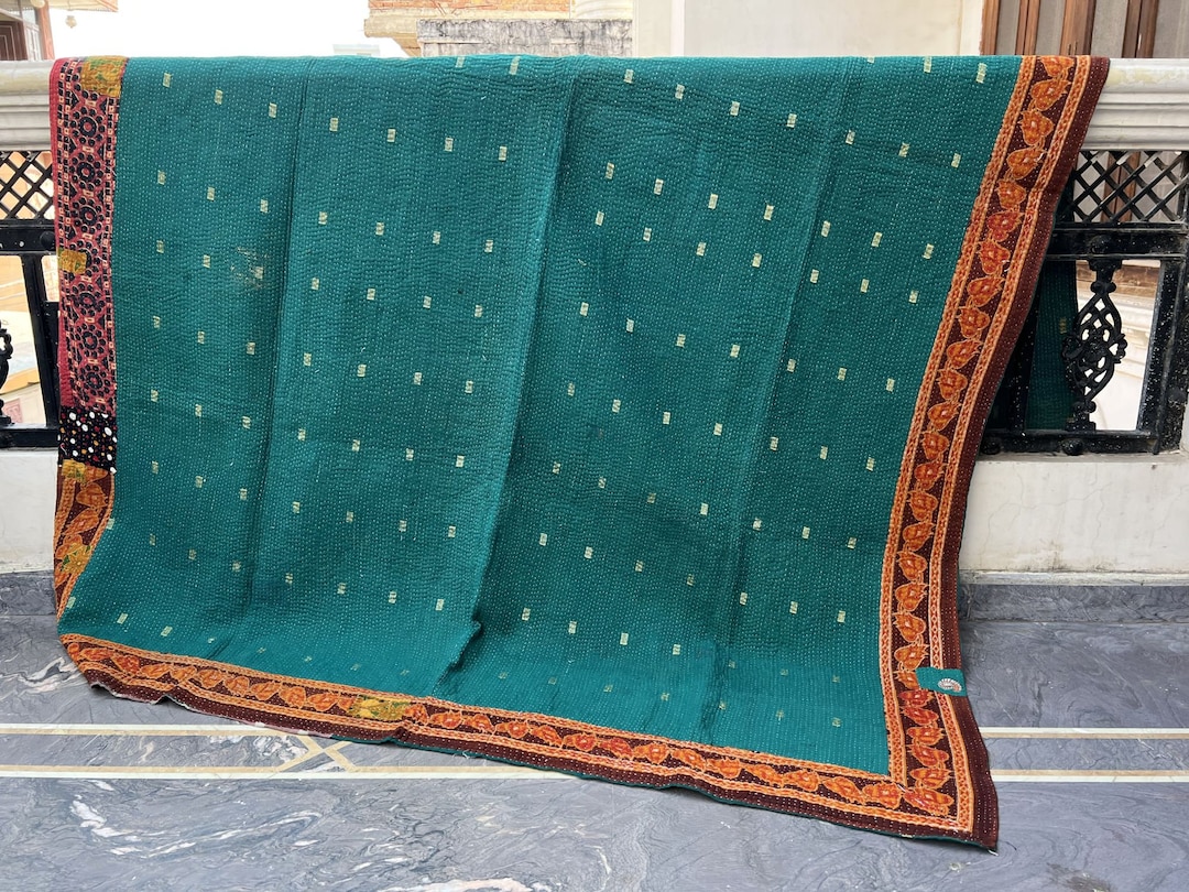 Vintage Kantha Embroidery Heavy Multicolor Reversible Quilt, Kantha ...
