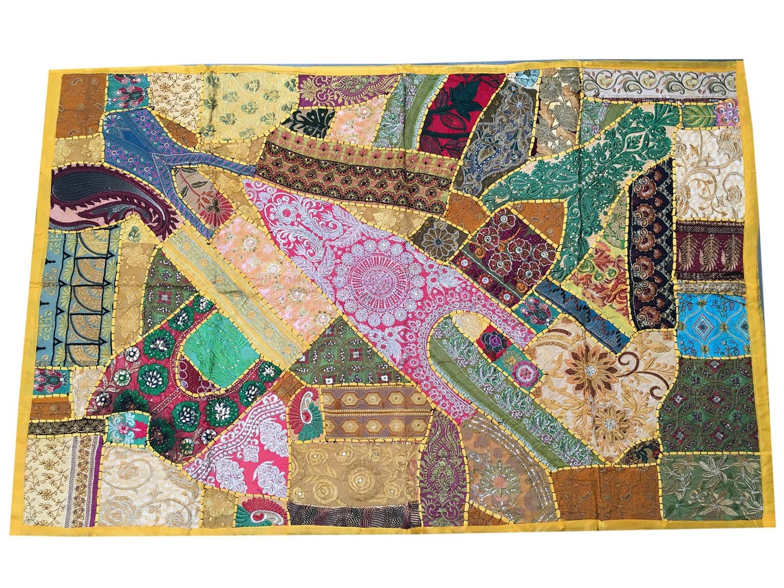 Yellow Vintage Patchwork Wall Decor Tribal Textiles Bohemian - Etsy