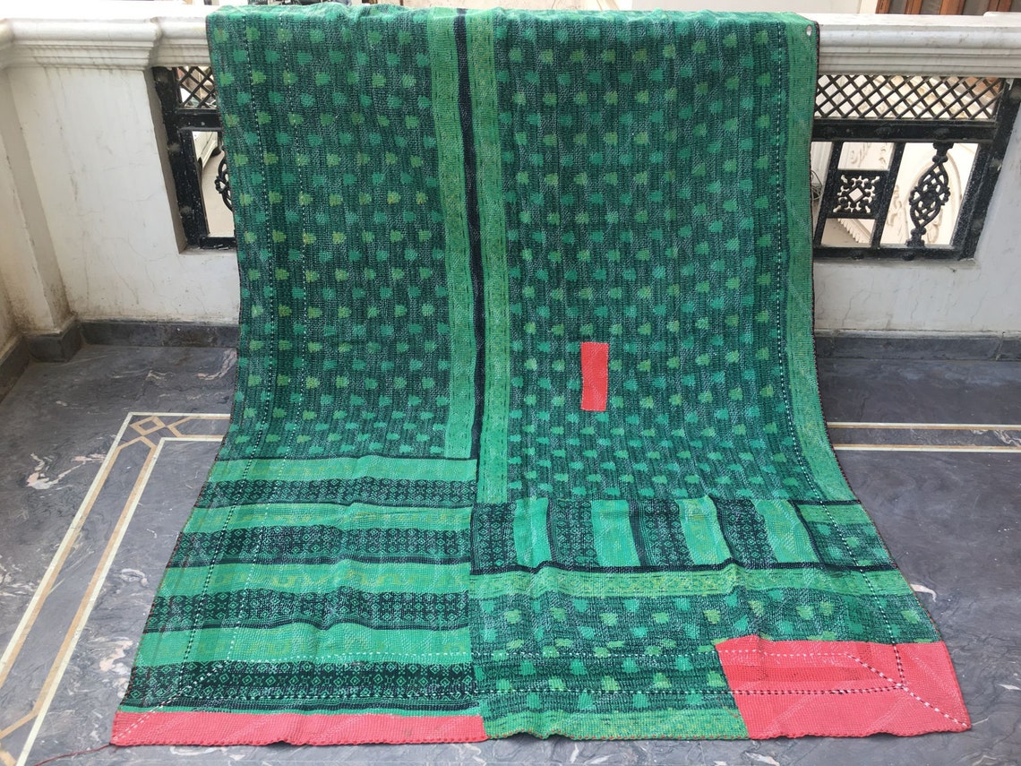 Vintage Sari Throw Kantha Quilt Bedspread Throw Cotton Blanket - Etsy