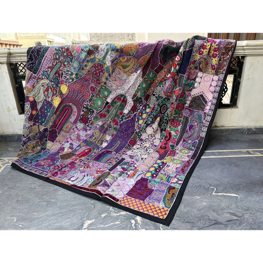 Vintage Sari Patchwork Beaded Bedding,gypsy Sari Decor,bohemian Wall ...