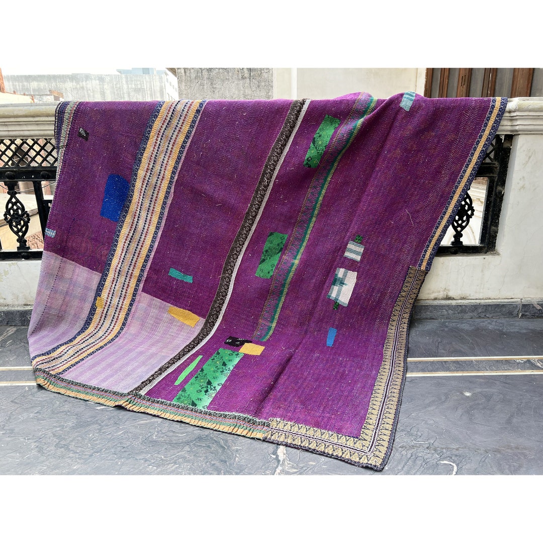 Authentic Indian Kantha Quilt Made From Recycled Vintage Saris, Crafted ...